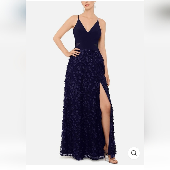 Xscape | Dresses | Beautiful Blue Xscape 3d Floral Applique Gown | Poshmark